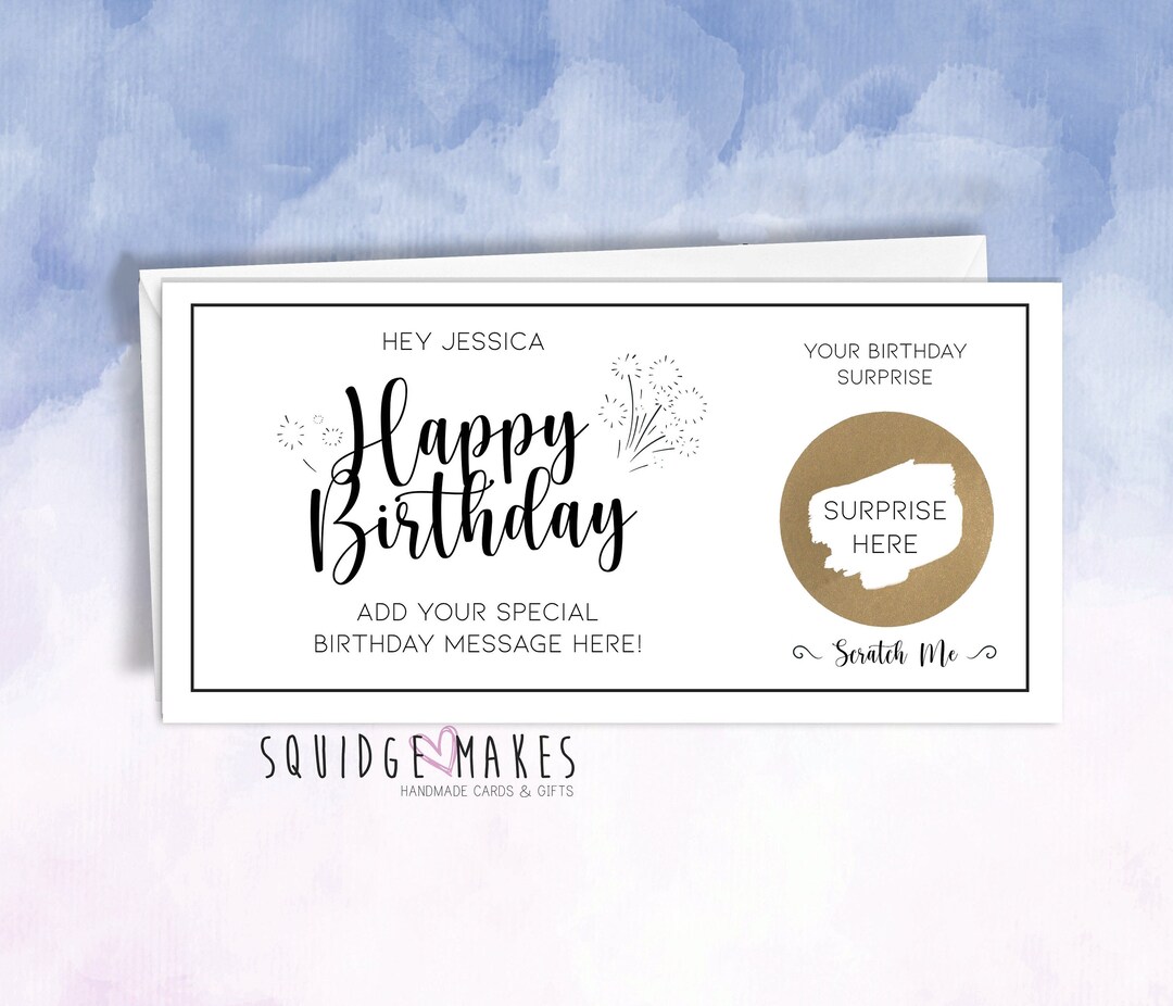 Personalised Birthday Scratch Card Gift Voucher Reveal Custom Birthday ...