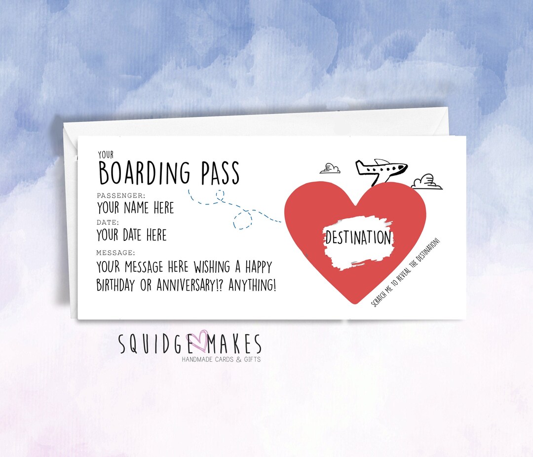 Personalised Boarding Pass Surprise Scratch off Trip Reveal Gift Faux ...