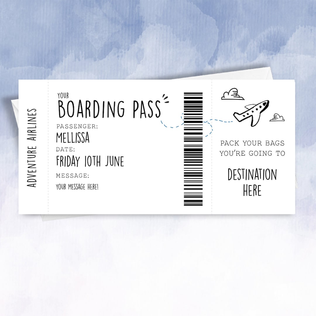 Personalised Boarding Pass Surprise Trip Reveal Gift Faux Fake Boarding ...