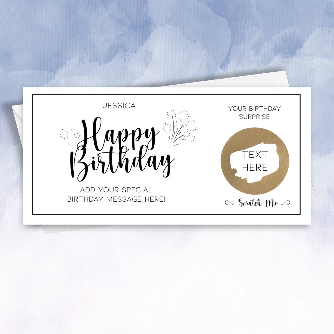 Personalised Birthday Scratch Card Gift Voucher Reveal Custom Birthday ...
