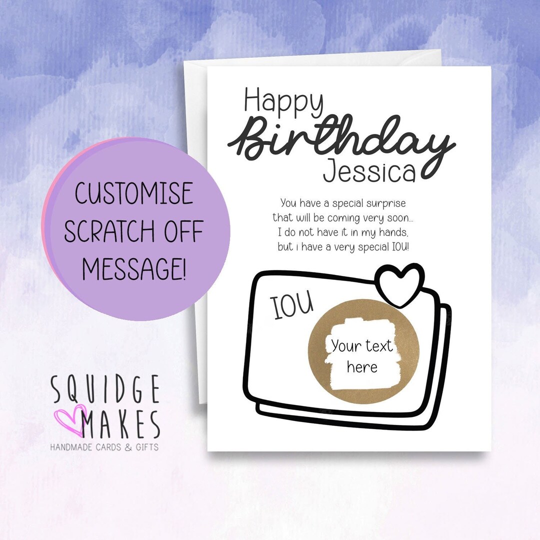 Personalised Birthday Scratch Reveal Card IOU Gift Late Present ...