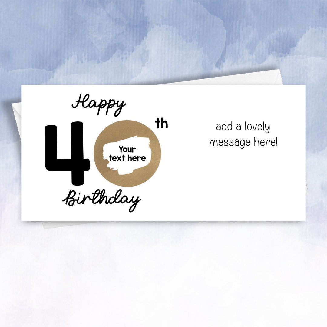 40th Birthday Gift Voucher, 40th Birthday Card, Gold Scratch Card Gift ...