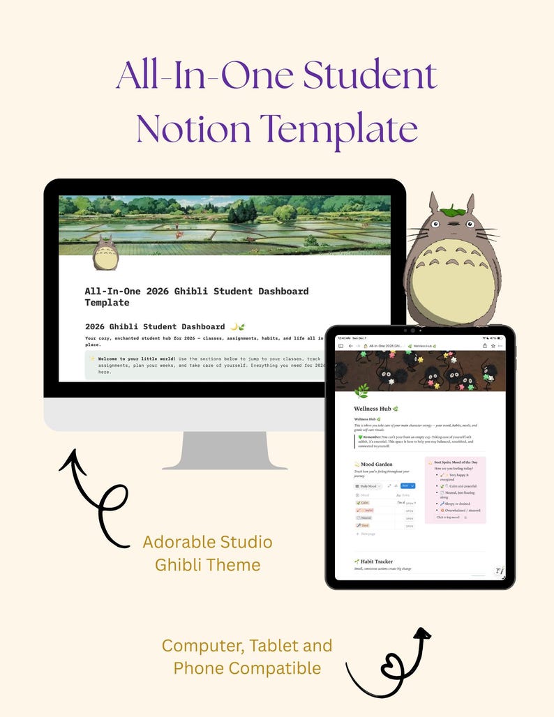 All-in-one 2026 Ghibli Student Dashboard for Notion | Aesthetic Student Planner | Digital Life ...