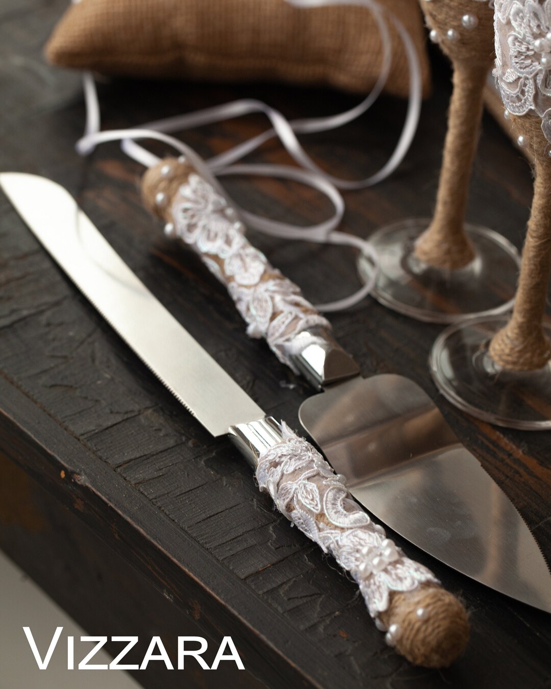 Wedding Cake Knife Rustic Wedding, Wedding Serving Set Boho Wedding ...