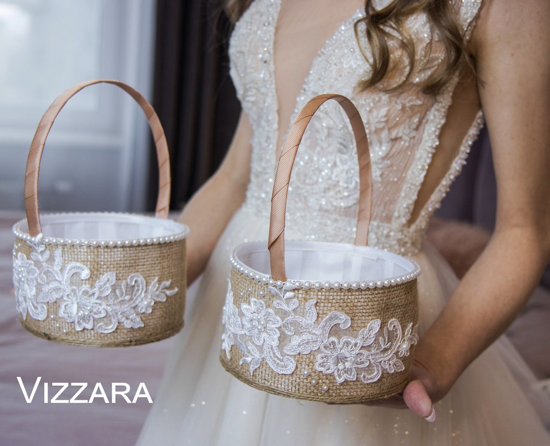 Flower Girl Basket Rustic Wedding, Rustic Flower Girl Basket, Basket ...