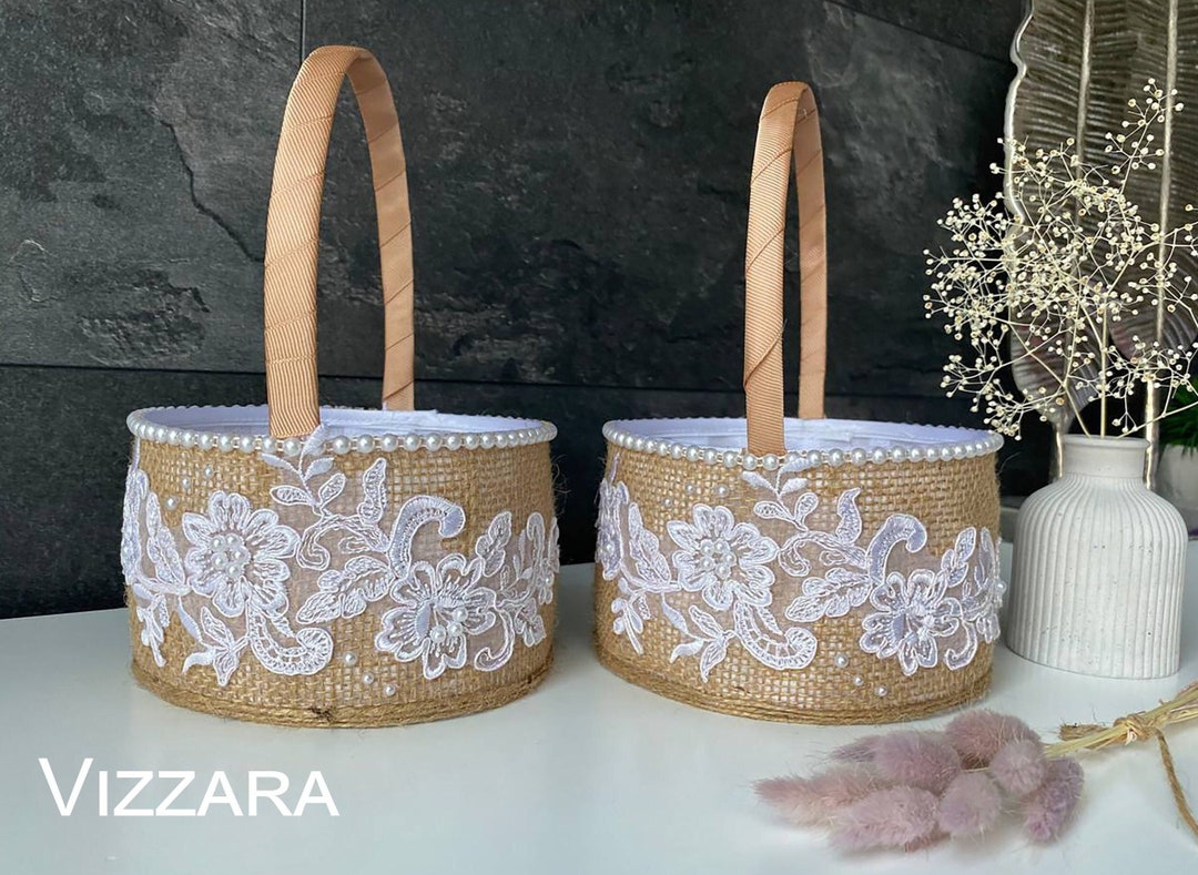 Rustic Wedding Flower Girl Basket, - Etsy