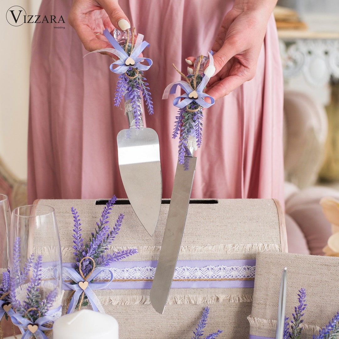 Wedding Cake Server Lavender Wedding, Cake Cutting Set Rustic Wedding ...