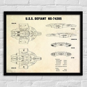 USS Defiant Class Starship Blueprint Poster, Schematic Wall Art ...