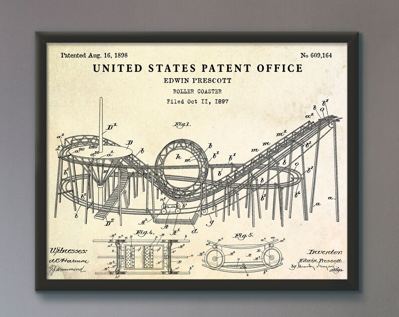 Roller Coaster Patent Art Print. Vintage Inventions Blueprint - Etsy