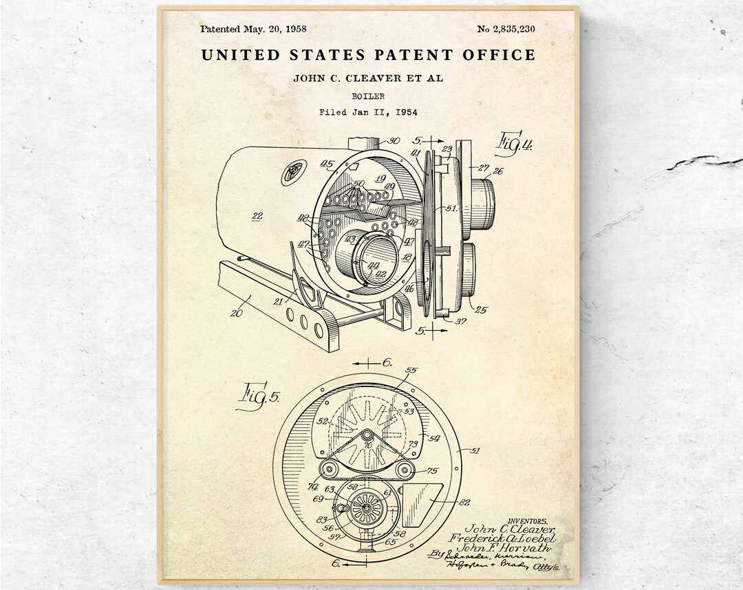 Boiler 1958 Patent Print. Housewarming Gift, Boiler Room Vintage Wall ...