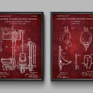 Urinal & Toilet Flush Patent Wall Art, Plumbing Inventions, Mens ...