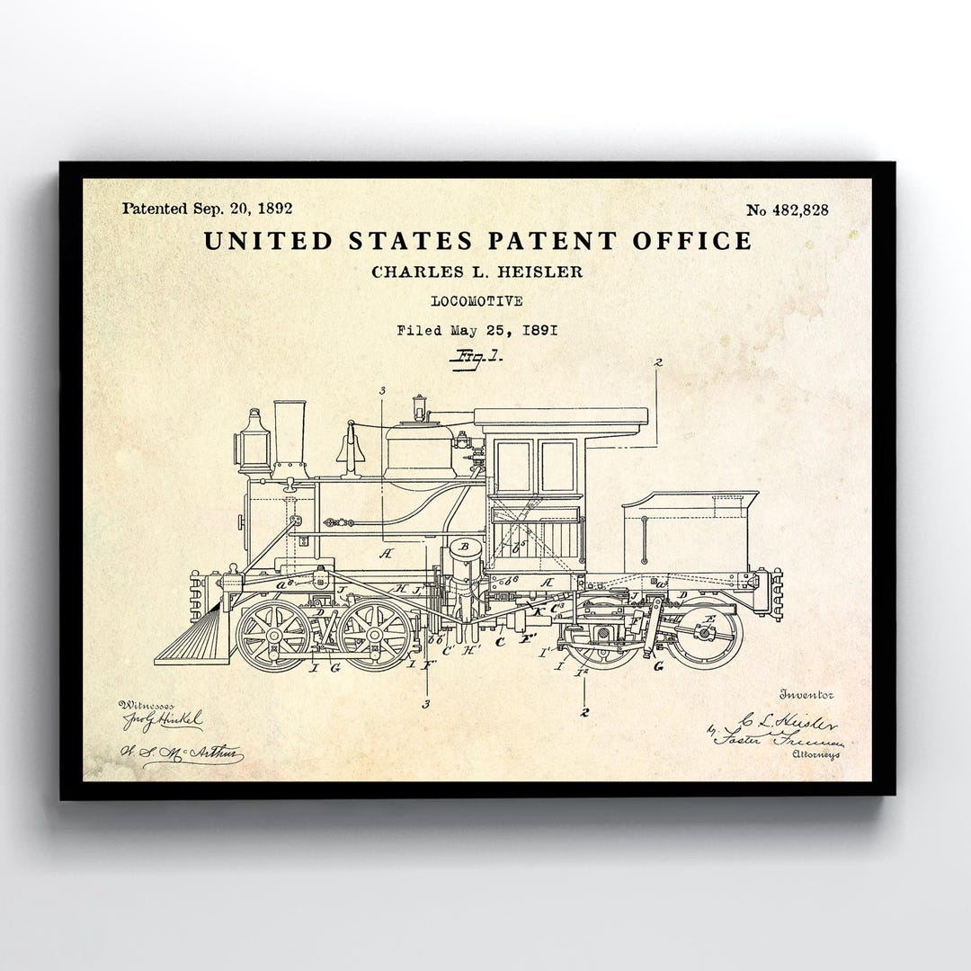Locomotive 1892 Patent Print, Steam Engine Train Blueprint Poster ...
