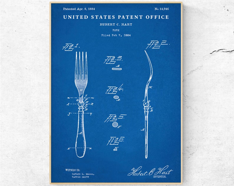 Antique Fork 1884 Patent Print. Kitchen Vintage Decor, Dining Room Wall ...