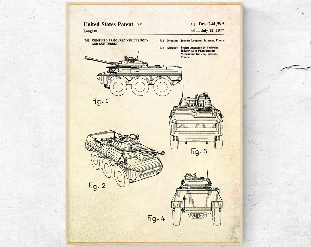 US Military Tank Patent Print, Tank Blueprint Poster, Army Armored Tank ...