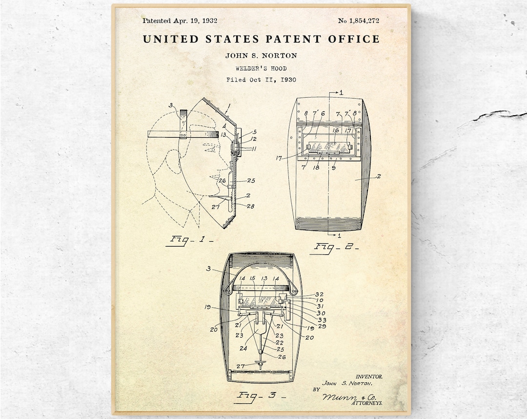 Welder's Hood 1932 Patent Print. Welding Inventions Blueprint Poster ...