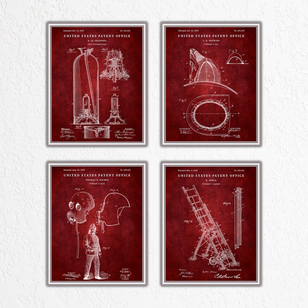 Firefighter Equipment Patent Wall Art, Inventions Blueprint Poster ...