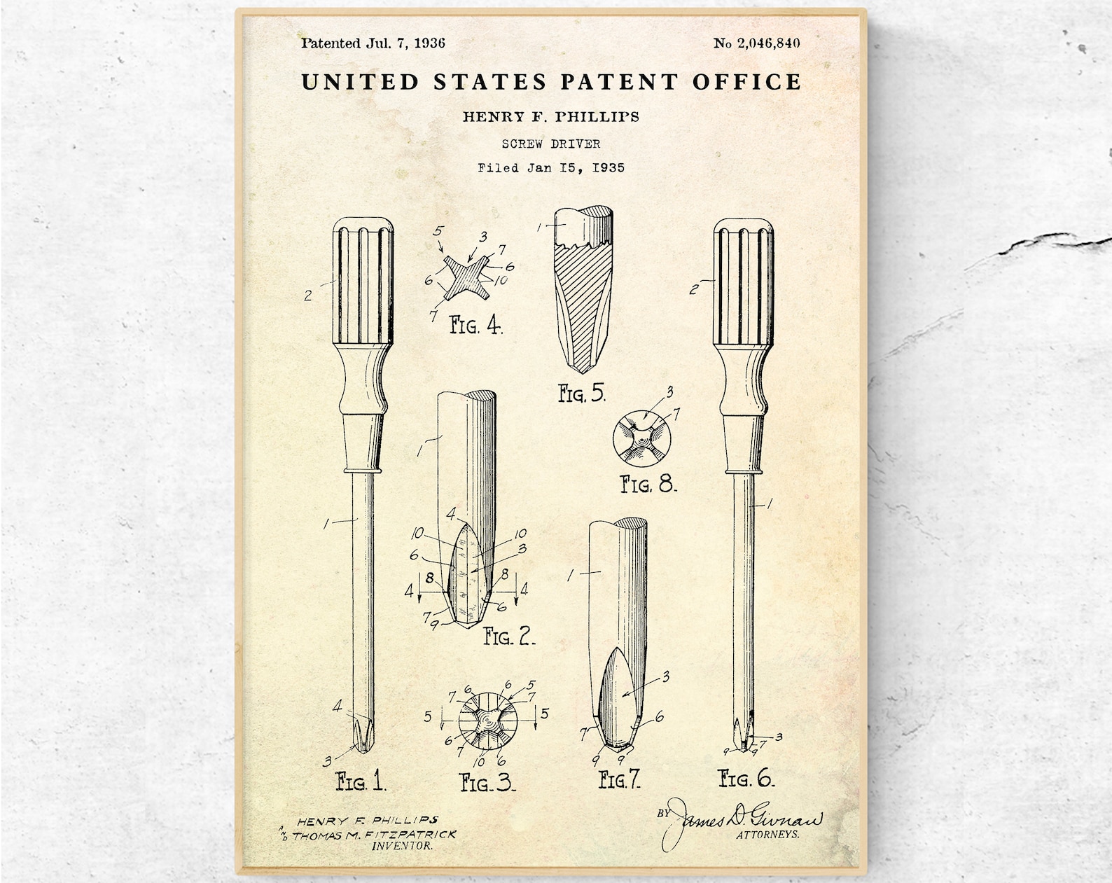 Phillips Screwdriver 1936 Patent Art Print. Carpenter, Woodworker Gift ...