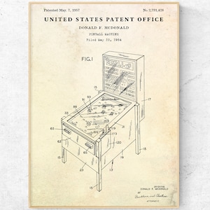 Pinball Machine 1957 Patent Print. Blueprint Poster. Gamer Gift. Retro ...