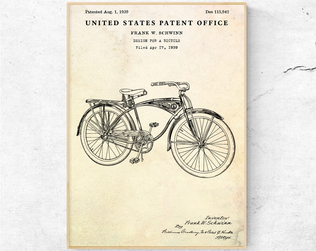 Bicycle Patent Drawing Print. Bike Vintage Invention Blueprint Wall Art ...