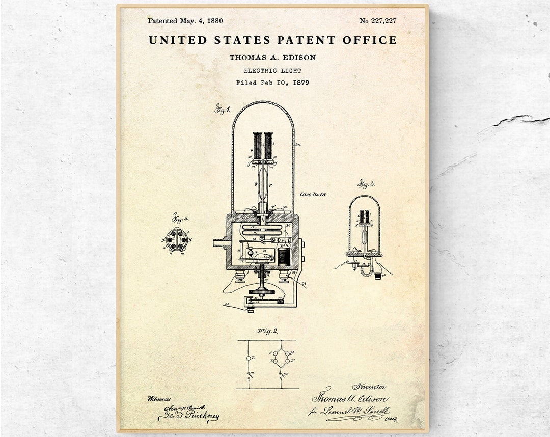 Light Bulb 1880 Patent Print. Incandescent Lamp Invention Lightbulb ...
