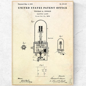 Light Bulb 1880 Patent Print. Incandescent Lamp Invention Lightbulb ...