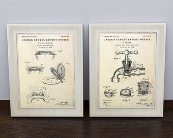 Toilet Flush & Toilet Paper Patent Poster, Bathroom Blueprint Wall Art ...