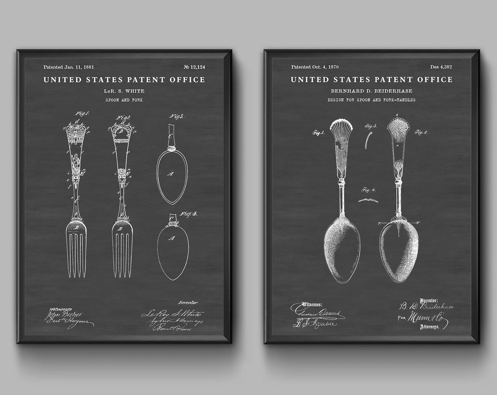 Fork and Spoon Patent Prints. Vintage Kitchen Sign Blueprint Wall Art ...