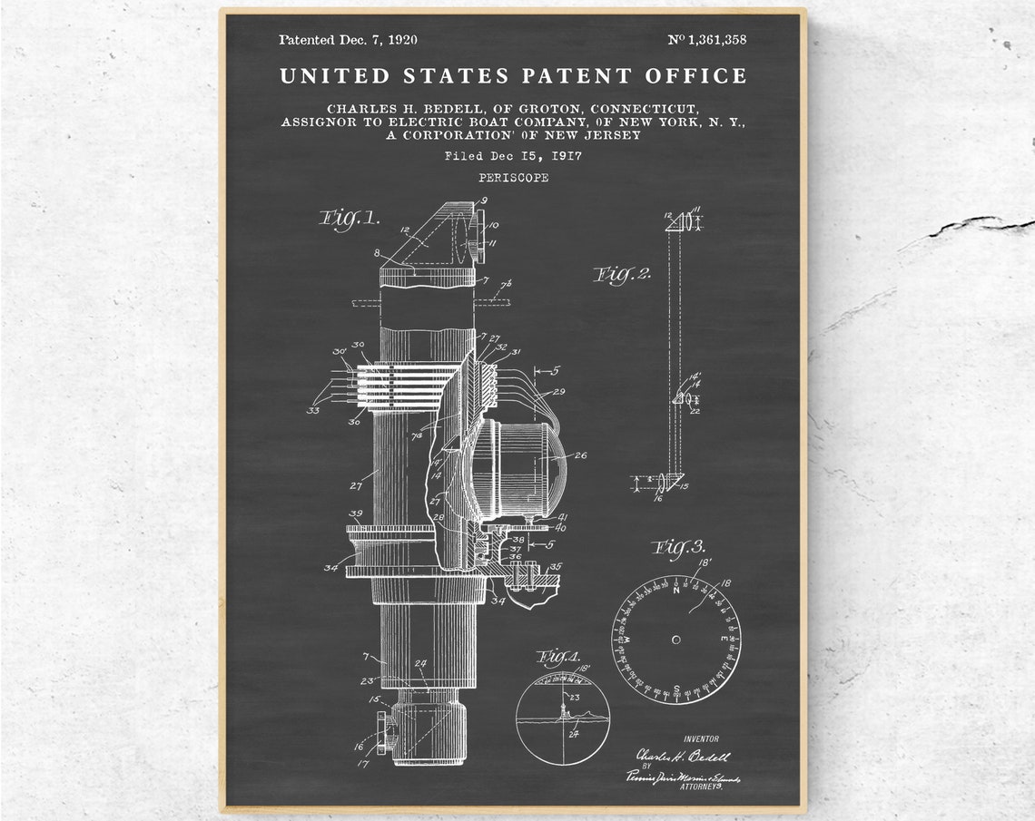 Periscope Patent Print. Vintage Submarine Blueprint Naval Wall | Etsy