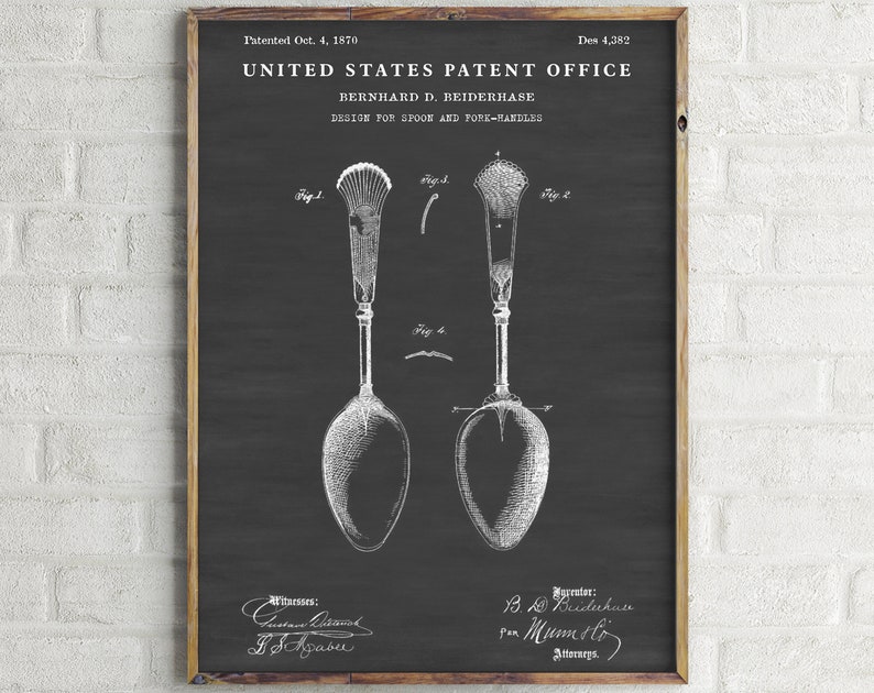 Spoon Vintage Patent Drawing Poster. Blueprint Wall Art. Kitchen ...