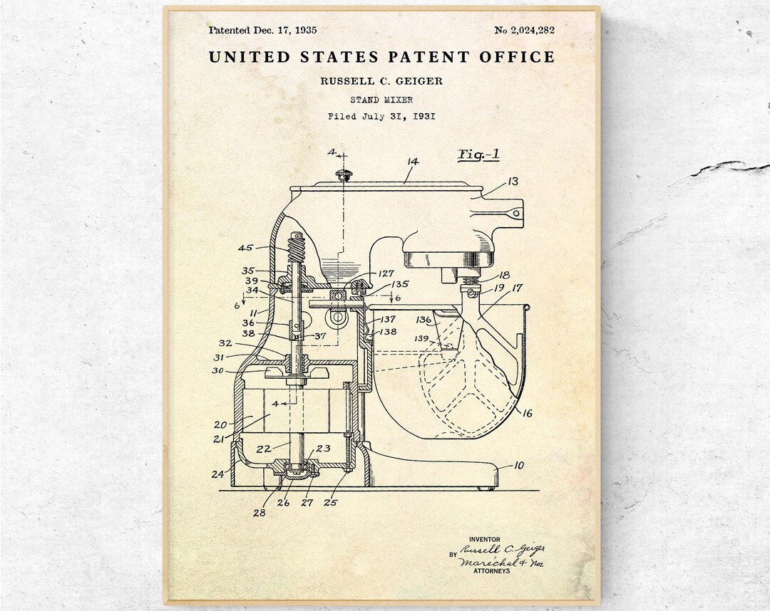 Stand Mixer 1935 Patent Print. Cooking Invention Blueprint Poster ...