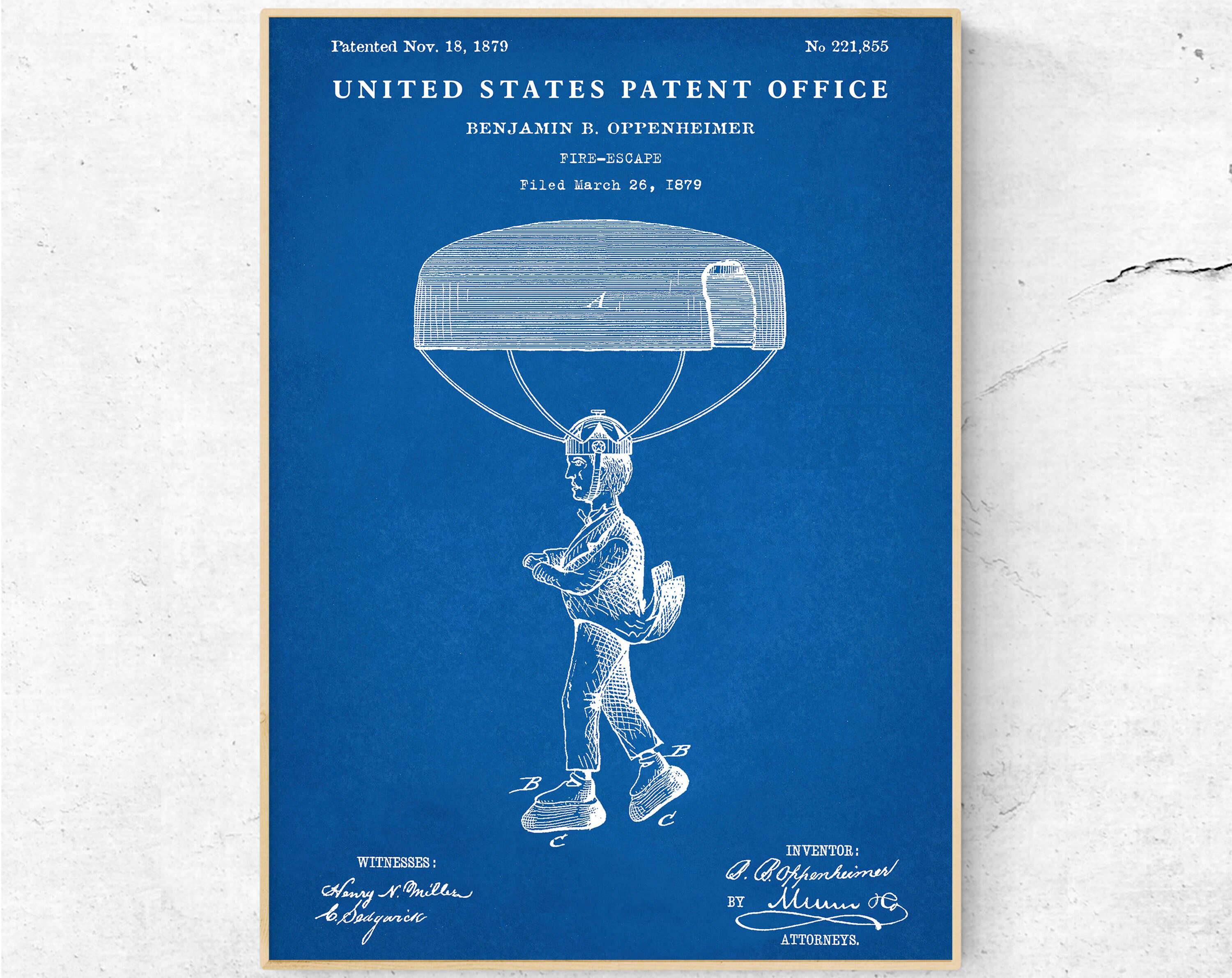 Fire Escape Parachute 1879 Patent Print. Fire House Vintage Decor ...