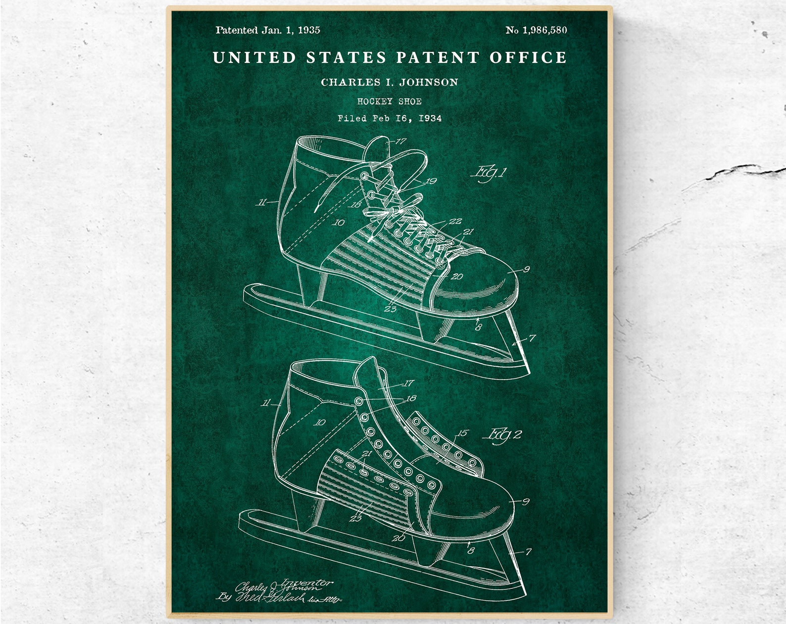 Ice Skate 1935 Patent Print. Ice Skating Inventions Blueprint Poster ...