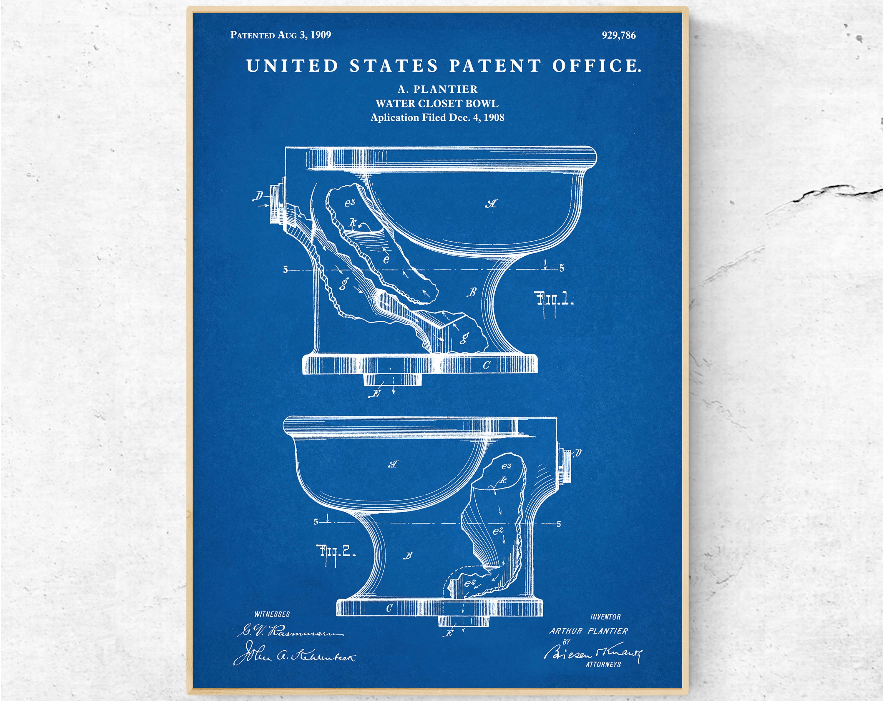 Water Closet 1909 Patent Print. Toilet Wall Art. Blueprint Poster ...