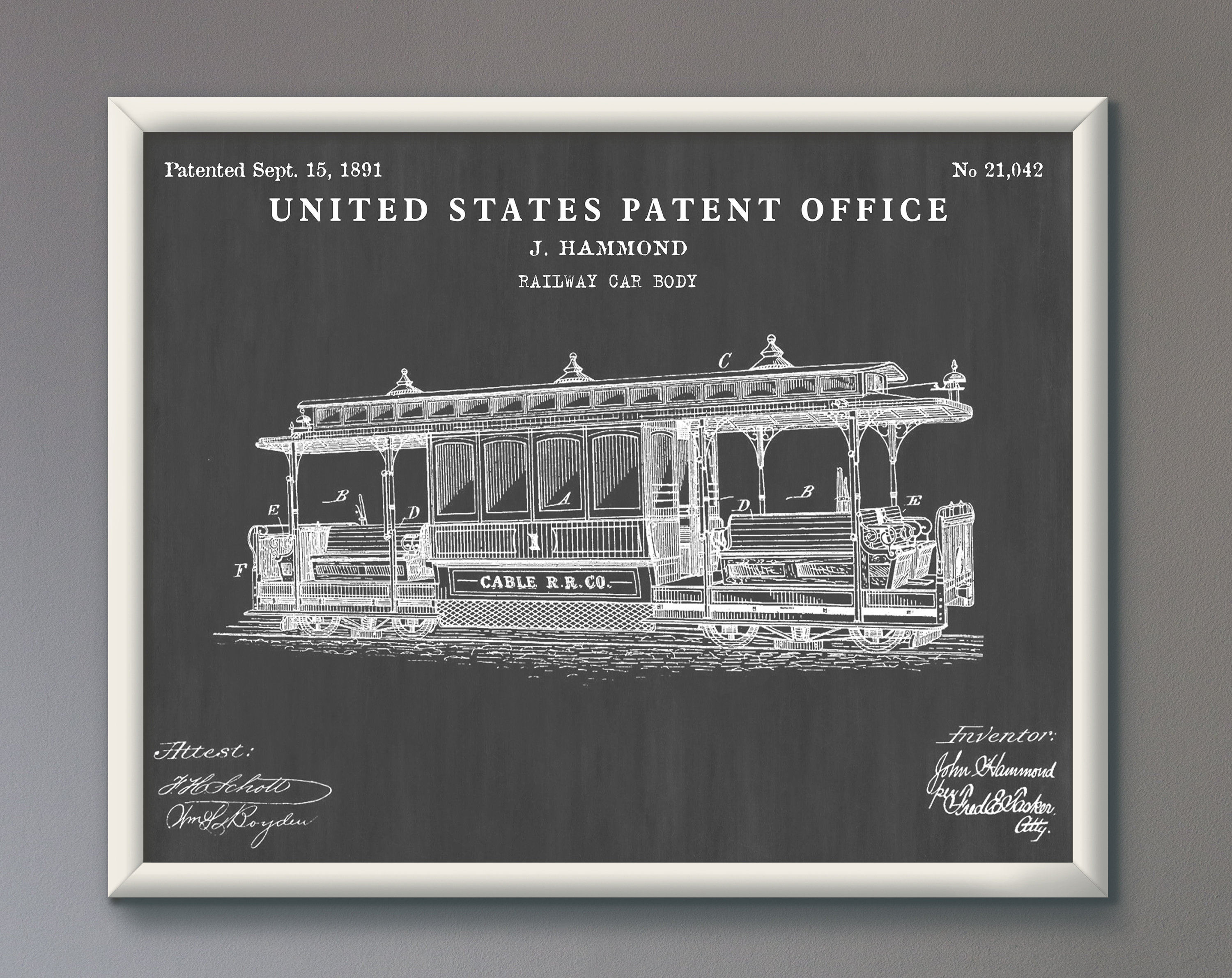 Tram Carriage 1891 Patent Print, Railway Car 19th Century Steam Train ...