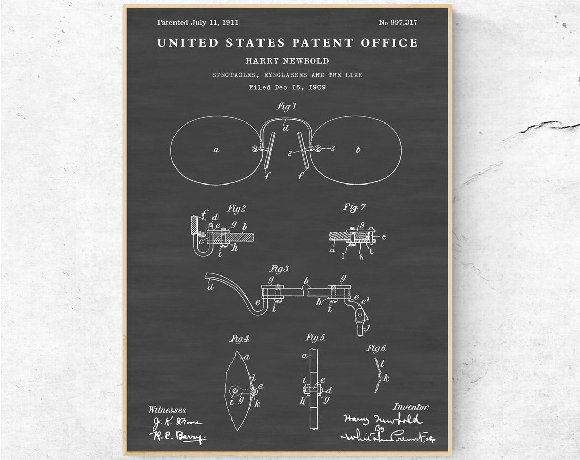 Eyeglasses 1911 Patent Print. Spectacles Blueprint Poster, Vision ...