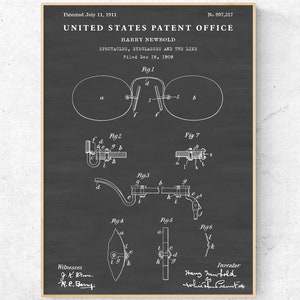 Eyeglasses 1911 Patent Print. Spectacles Blueprint Poster, Vision ...