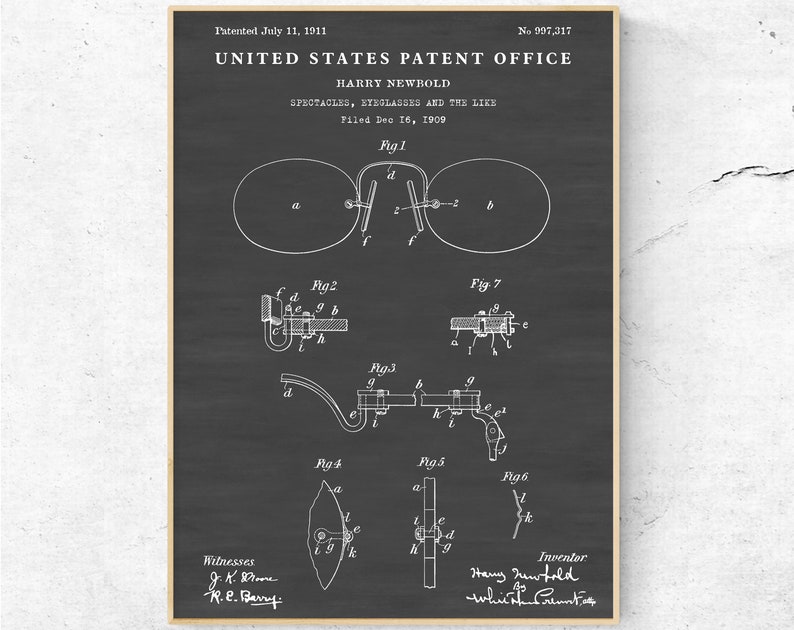 Eyeglasses 1911 Patent Print. Spectacles Blueprint Poster, Vision ...