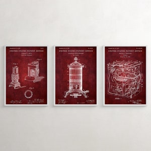 Furnace Evolution: Stove, Fireplace, Gas Heater Vintage Patent Wall Art ...