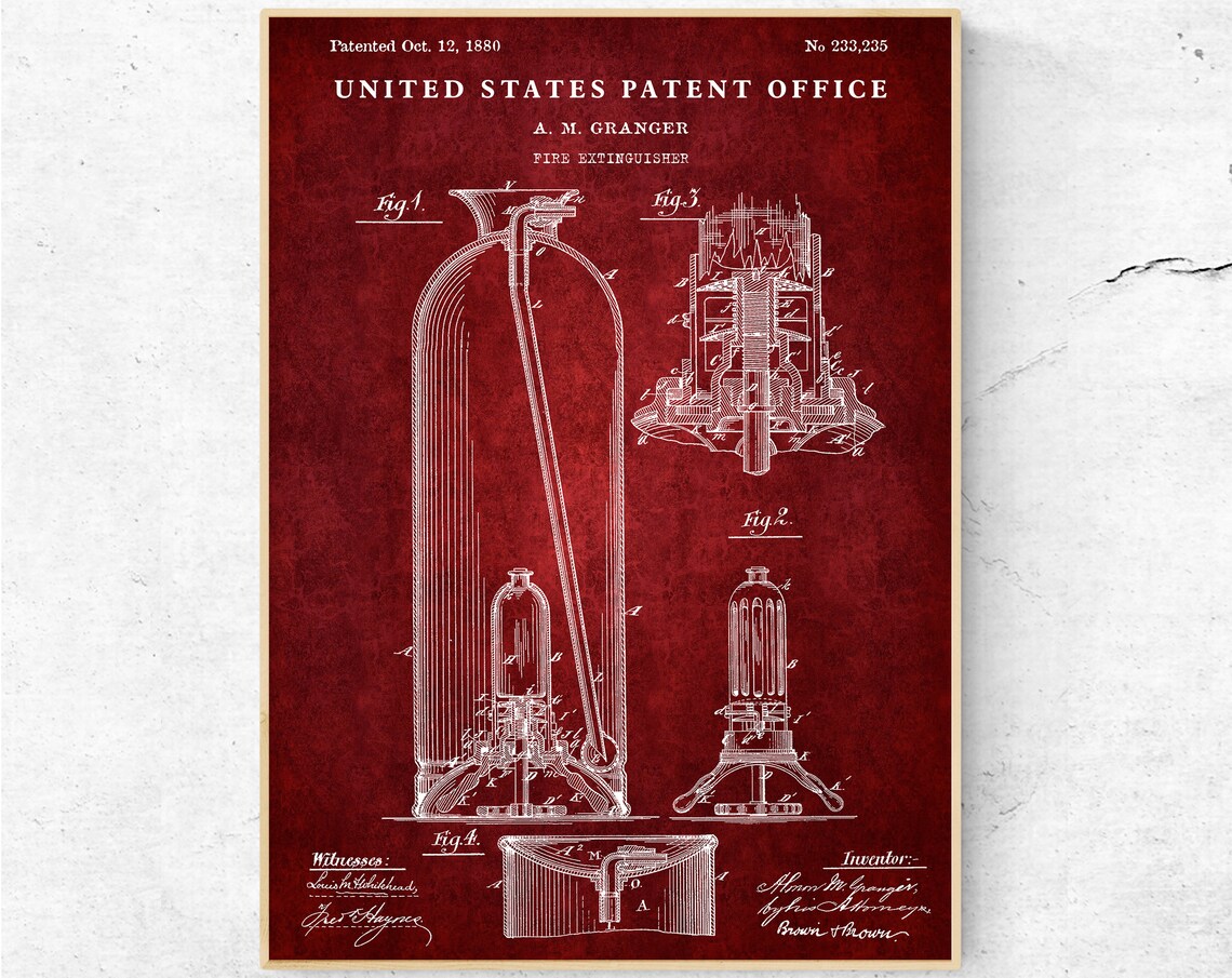 Fire Extinguisher 1880 Patent Print Fireman Gift Firefighter | Etsy
