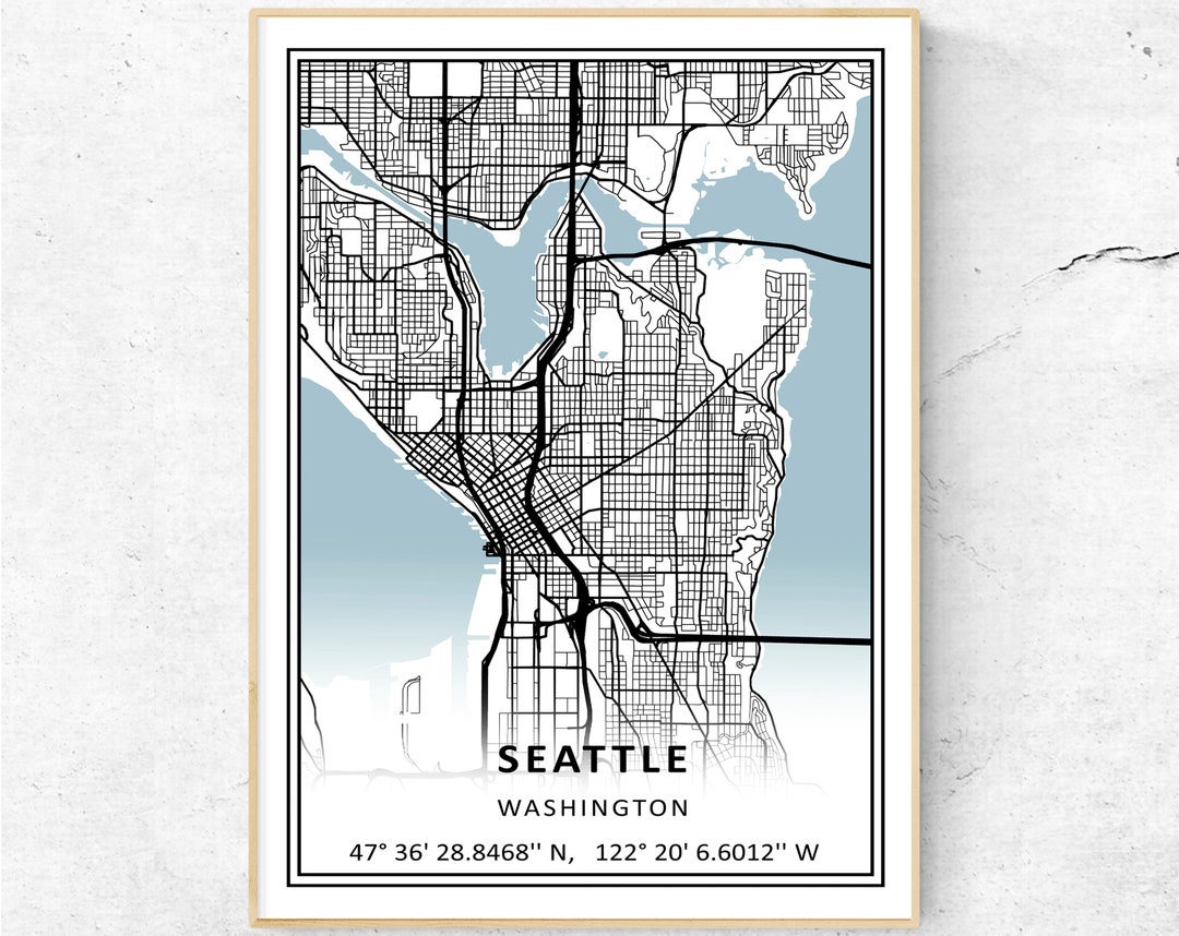 Seattle Map Print, US City Map Modern Wall Art, Washington Travel Gift ...