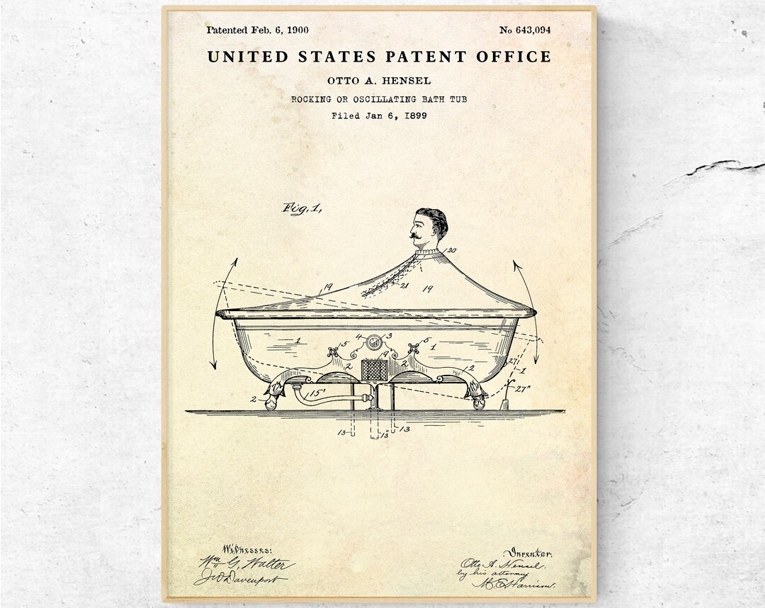 Weirdest Bath Innovations: Rocking Bathtub 1900 Patent Print Whimsical ...