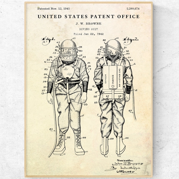 Diving Suit Patent Drawing - Etsy