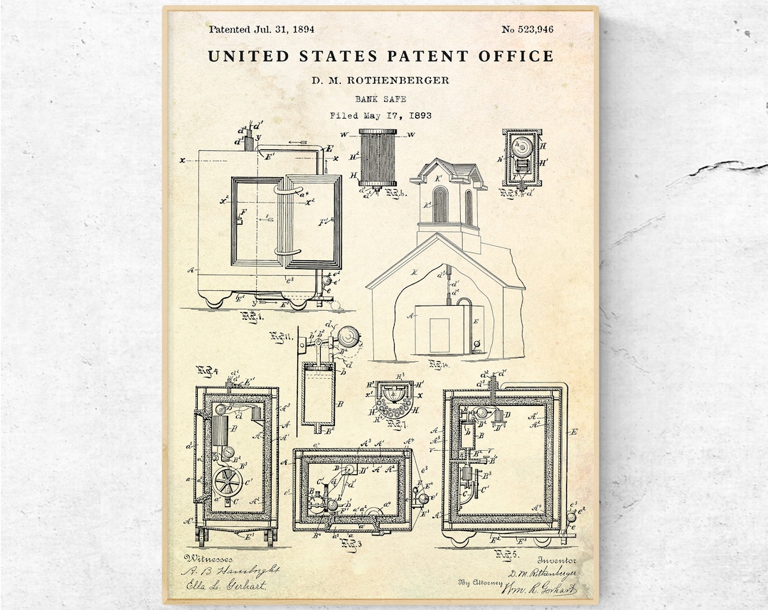 Bank Safe 1894 Patent Print. Banking Inventions Cash Safe Blueprint ...