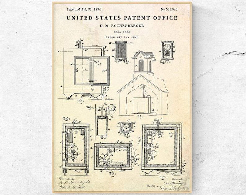 Bank Safe 1894 Patent Print. Banking Inventions Blueprint - Etsy