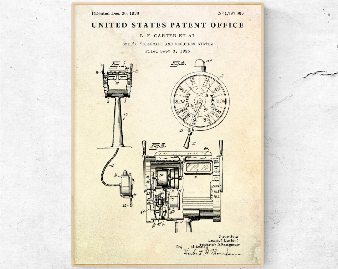 Ship's Telegraph 1930 Patent Print. Inventions Blueprint Wall Art ...