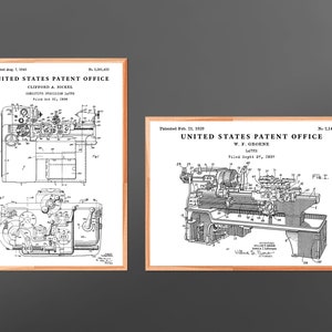 Lathe Patent Wall Art. Inventions Blueprint Poster, Metalworking Gift ...