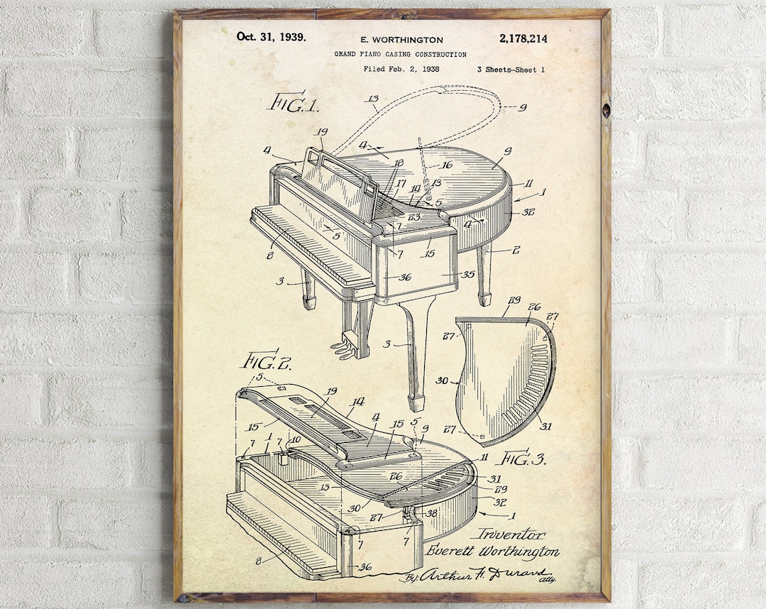 Piano Patent Print. Piano Blueprint. Music Room Decor. Music Room Art ...