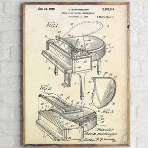 Piano Patent Print. Piano Blueprint. Music Room Decor. Music Room Art ...