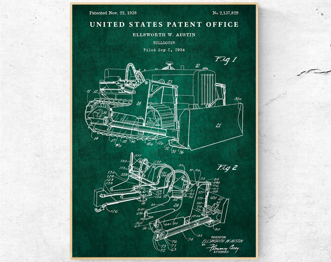 Bulldozer 1938 Patent Print. Heavy Equipment Inventions Earth Mover ...