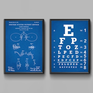 Snellen Eye Chart & Glasses Patent Wall Art, Optometry Wall Art ...